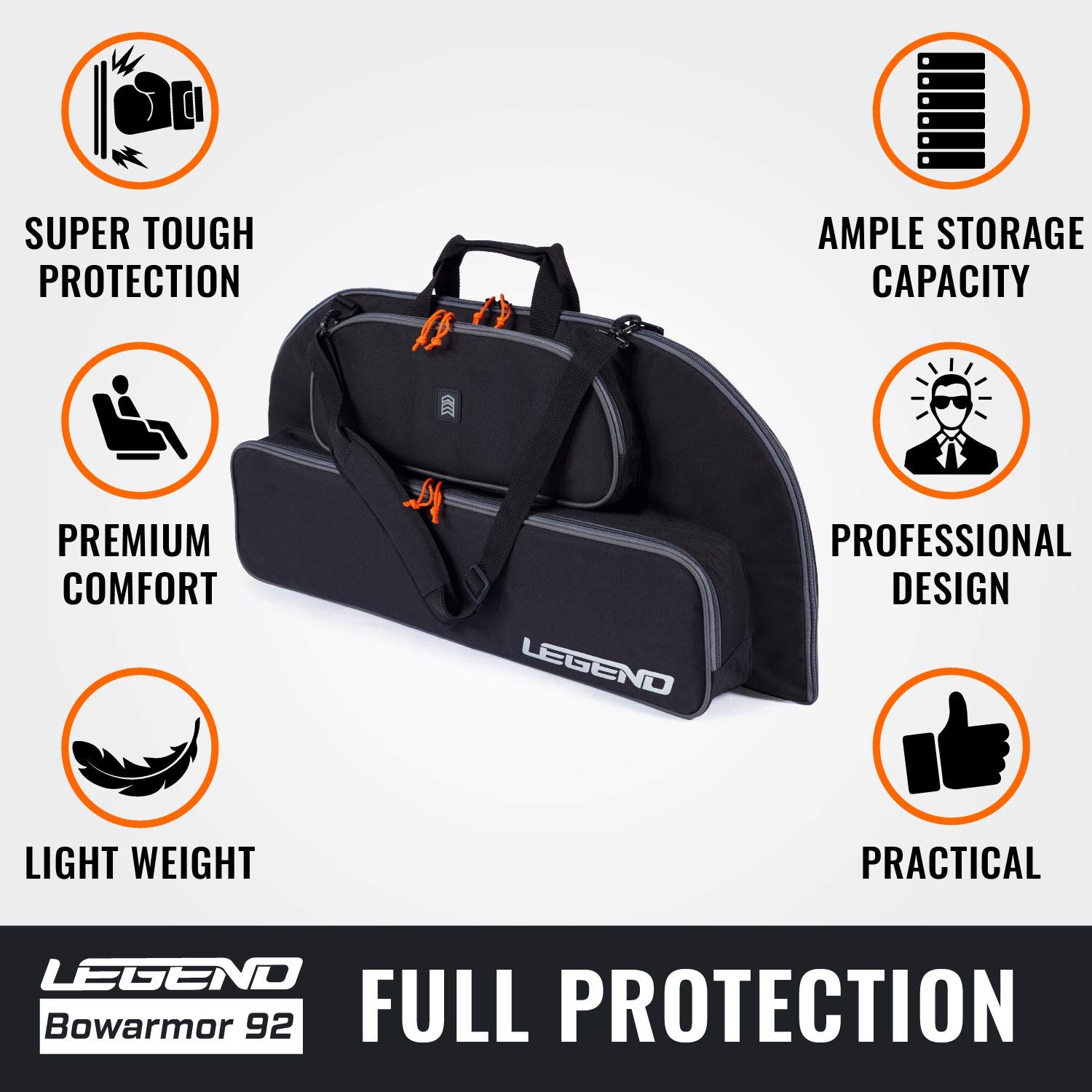 Legend Bowarmor 92 Soft Compound Bow Case - Carry Your Archery Accessories - Thick Protective Padding, Strong Nylon Fabric and Soft Lining