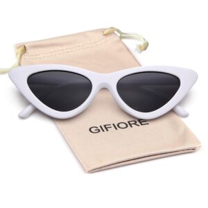 GIFIORE Cat Eye Sunglasses for Women Polarized, Vintage Retro Narrow Cateye Frame Sun Glasses (White Frame Grey Polarized Lens)