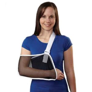 rolyan universal arm sling, shoulder immobilizer, universal fitting fixed position brace for fractures, injuries, dislocations, ergonomic adjustable comfort padding and strap for customized fit