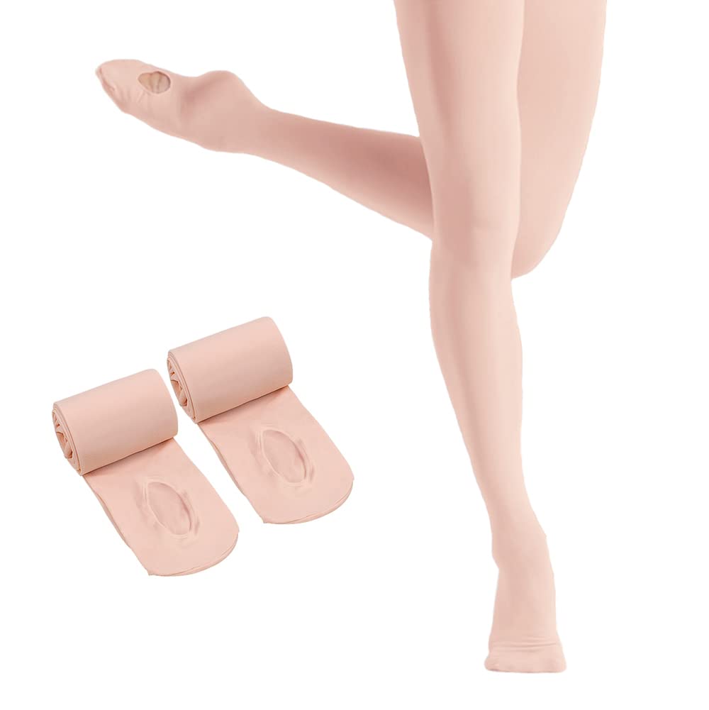 HETH Ballet Tights for Girls - Ultra Soft Dance Tights Convertible Pink Tight (Toddler/Kids,Large,2pcs)