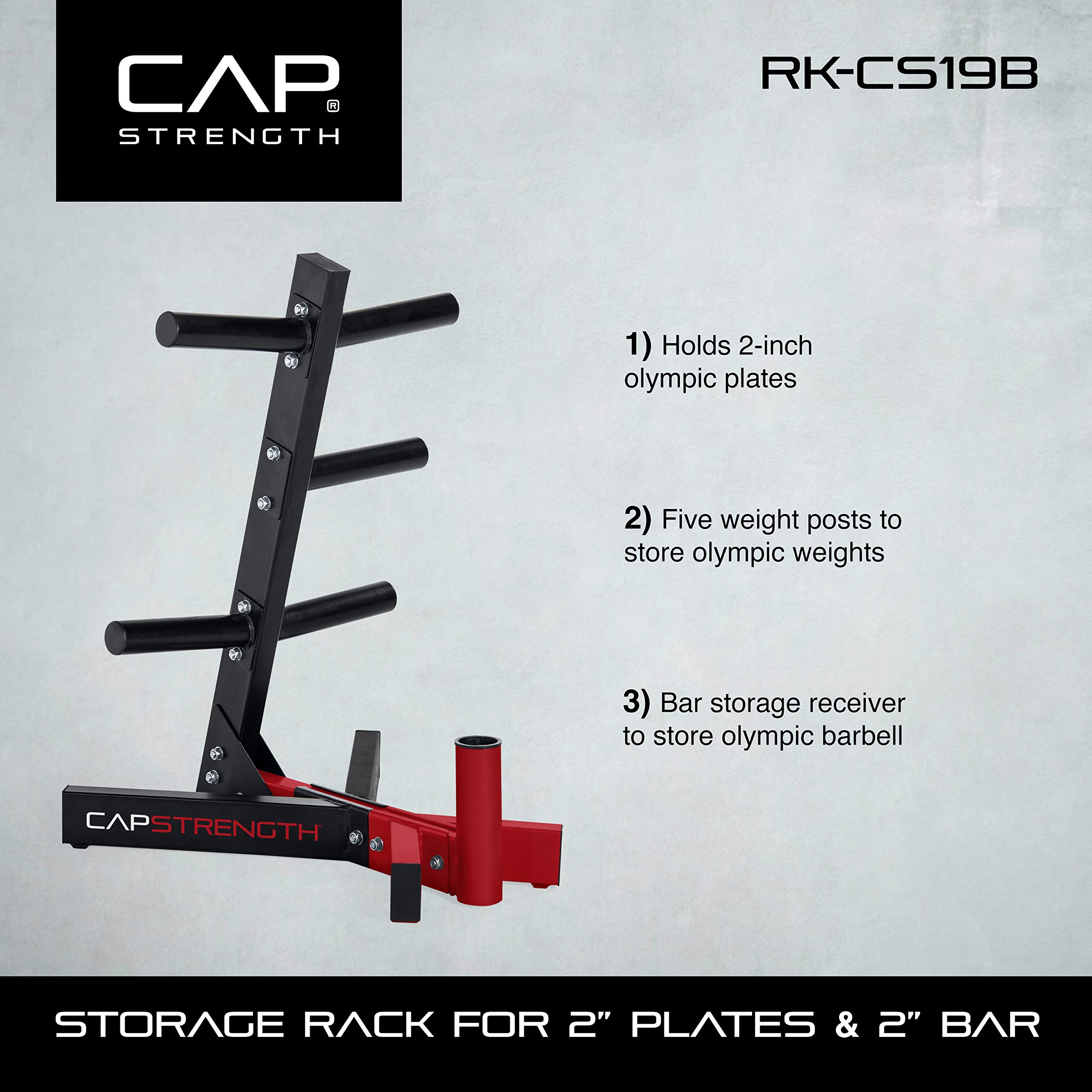 CAP Barbell Olympic Plate Tree Storage Rack for Weights and Bar, Red