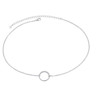 ladytree s925 sterling silver dainty simple circle pendant eternity choker necklace,rolo chain,13+3 inches