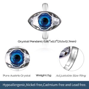 Richapex Evil Eye Ring 18K Silver Plated Protection Rings Pure Crystal Eye Pendant Ojo Turco Turkish Amulet Luck Gifts Evil Eye Jewelry for Women