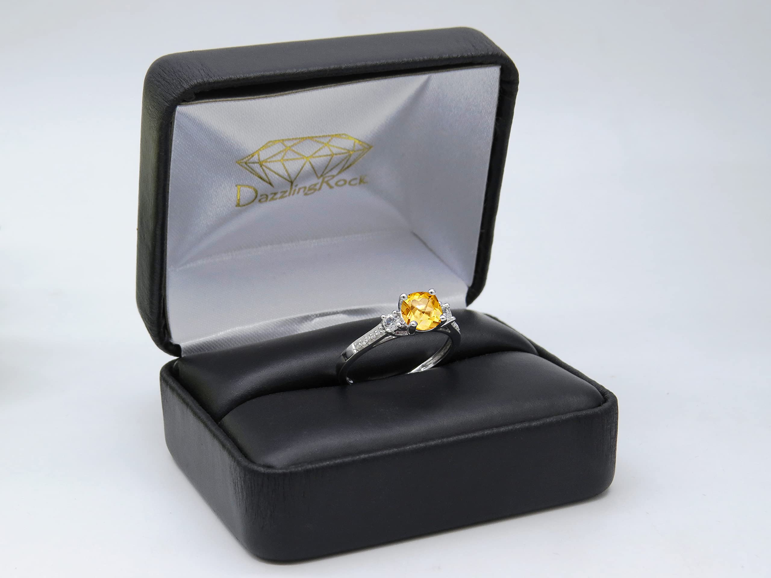 Dazzlingrock Collection 6mm Cushion Citrine & Round White Sapphire with White Diamond 3 Stone Style Engagement Ring in 10K White Gold, Size 7