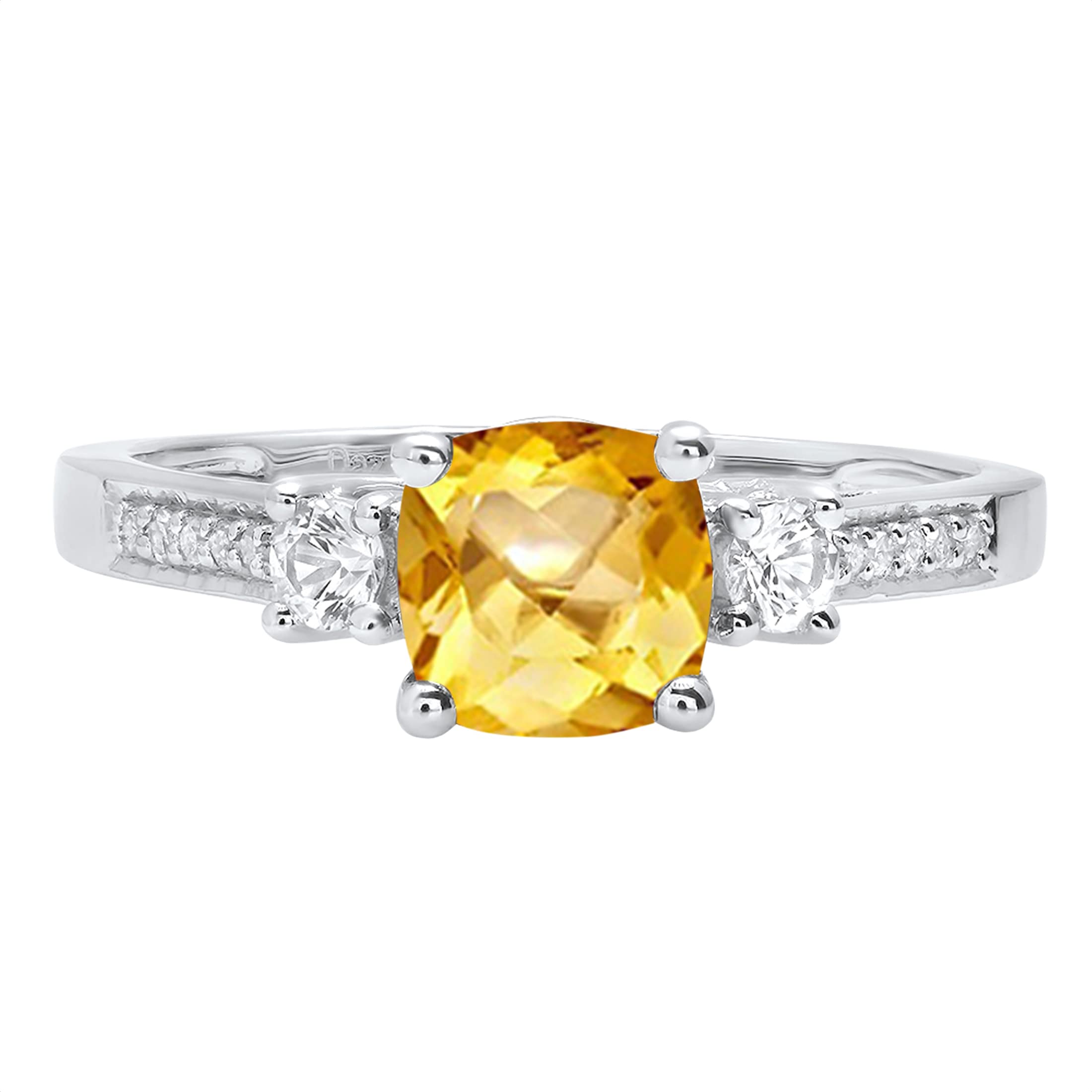 Dazzlingrock Collection 6mm Cushion Citrine & Round White Sapphire with White Diamond 3 Stone Style Engagement Ring in 10K White Gold, Size 7