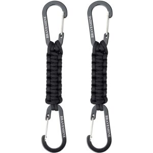 braveshine 2 pack black paracord keychain carabiner clips, lanyard hanger with chain hooks heavy-weight stroller hook holder for water bottle, key, backpacks, tools, boys, girls, men, women