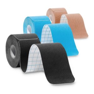 3-pack kinesiology tape pro athletic sports. knee, ankle, muscle, kinetic sport dynamic, physical therapy. strong-rock breathable h2o resist cotton.roll,pre-cut 10 in strip - multi-colored