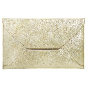 jnb crushed metallic envelope clutch, gold