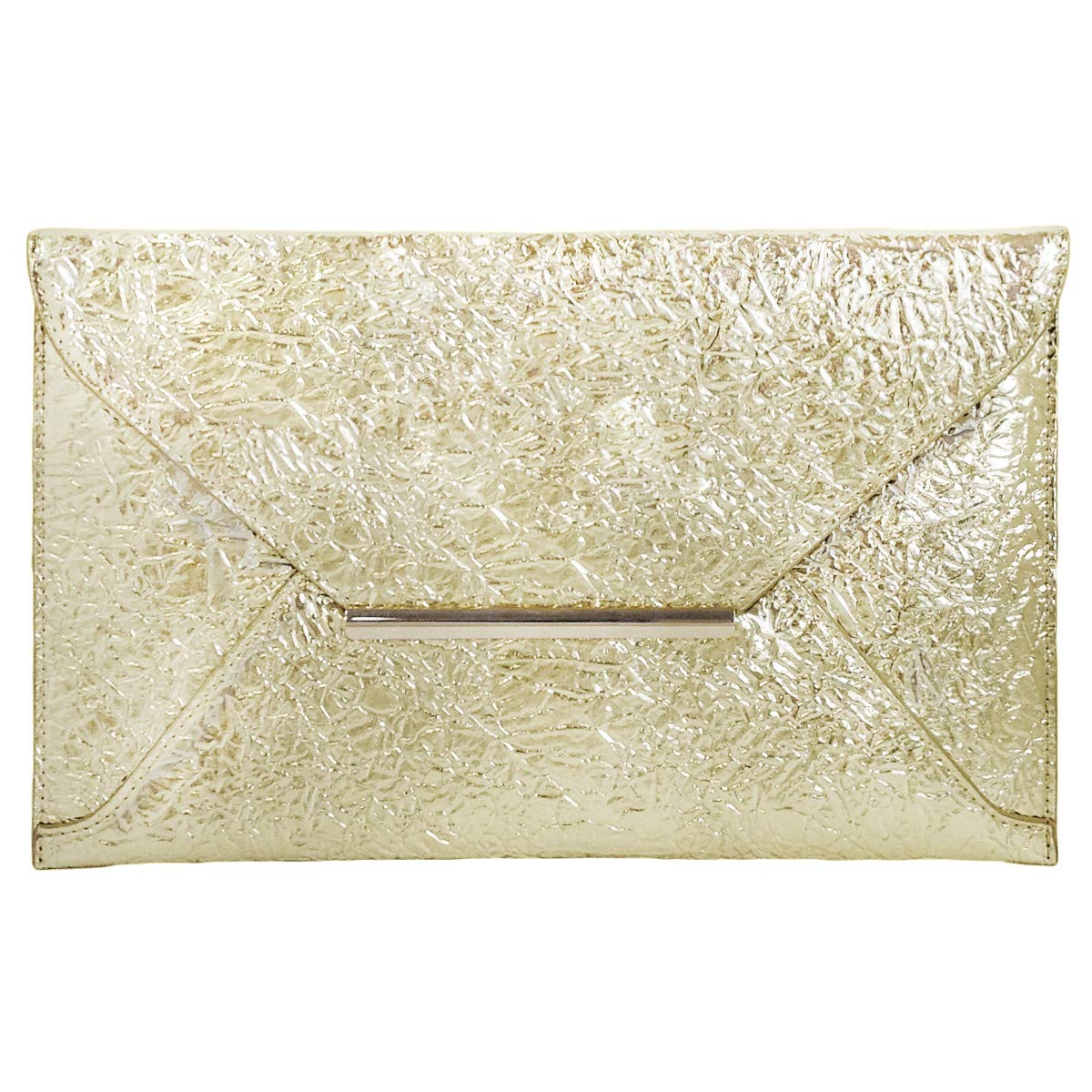 JNB Crushed Metallic Envelope Clutch, Gold