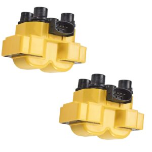 ena set of 2 yellow ignition coil pack compatible with ford lincoln mazda mercury f150 f250 e150 escort explorer mustang ranger town car mark viii b2300 b2500 626 tracer mystique replacement for fd487