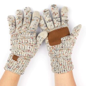 c.c hatsandscarf exclusives women solid ribbed glove with smart tips (g-20) (oatmeal-confetti)