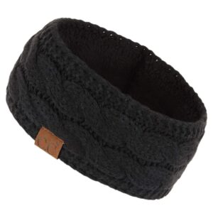 c.c ccbeanie cc winter fuzzy fleece lined thick knitted headband headwrap earwarmer (hw-20) (black)