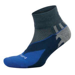 balega enduro v-tech quarter socks for men and women (1 pair), charcoal/cobalt, small