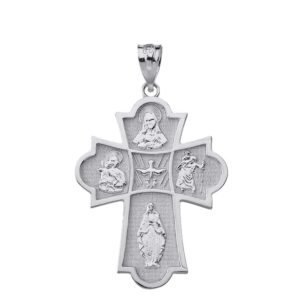 925 sterling silver four way medal trinity edge cross pendant