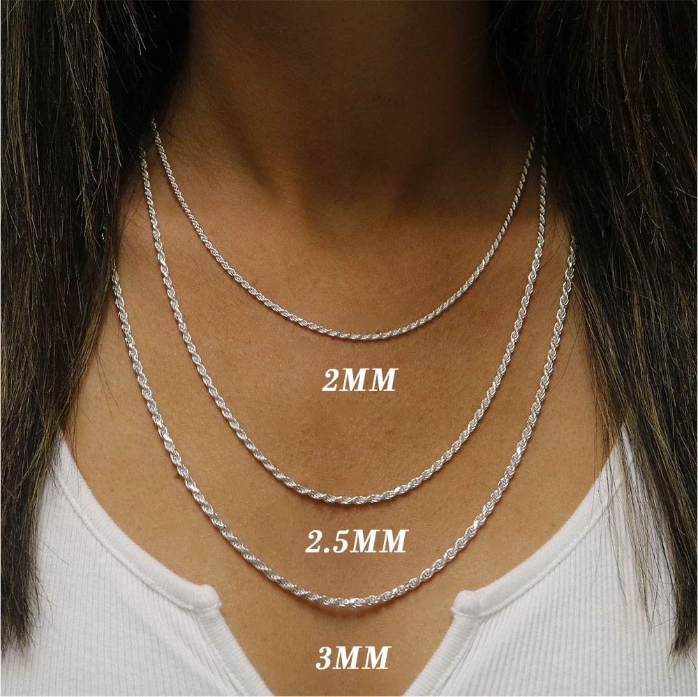 Verona Jewelers Sterling Silver Diamond-Cut Rope Chain Necklace 2MM, 2.5MM, 3MM- 925 Braided Twist Italian Necklace (18, 3MM)