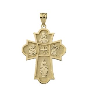 solid 10k yellow gold holy spirit 4-way cross medal pendant