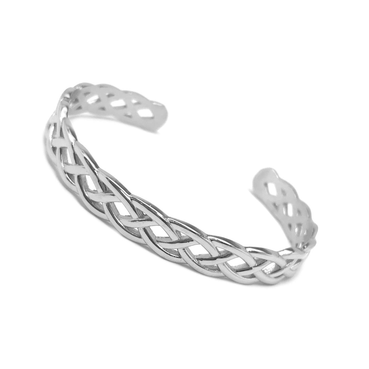 Loralyn Designs Stainless Steel Braided Infinity Cuff Bangle Bracelet Adjustable (Silver)