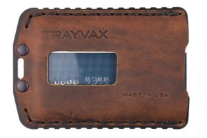 trayvax ascent wallet, rfid front pocket money and credit card holder, minimalist slim leather metal wallet for men and women, black mississippi mud