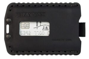 trayvax ascent wallet, rfid front pocket money and credit card holder, minimalist slim leather metal wallet for men and women, black stealth black