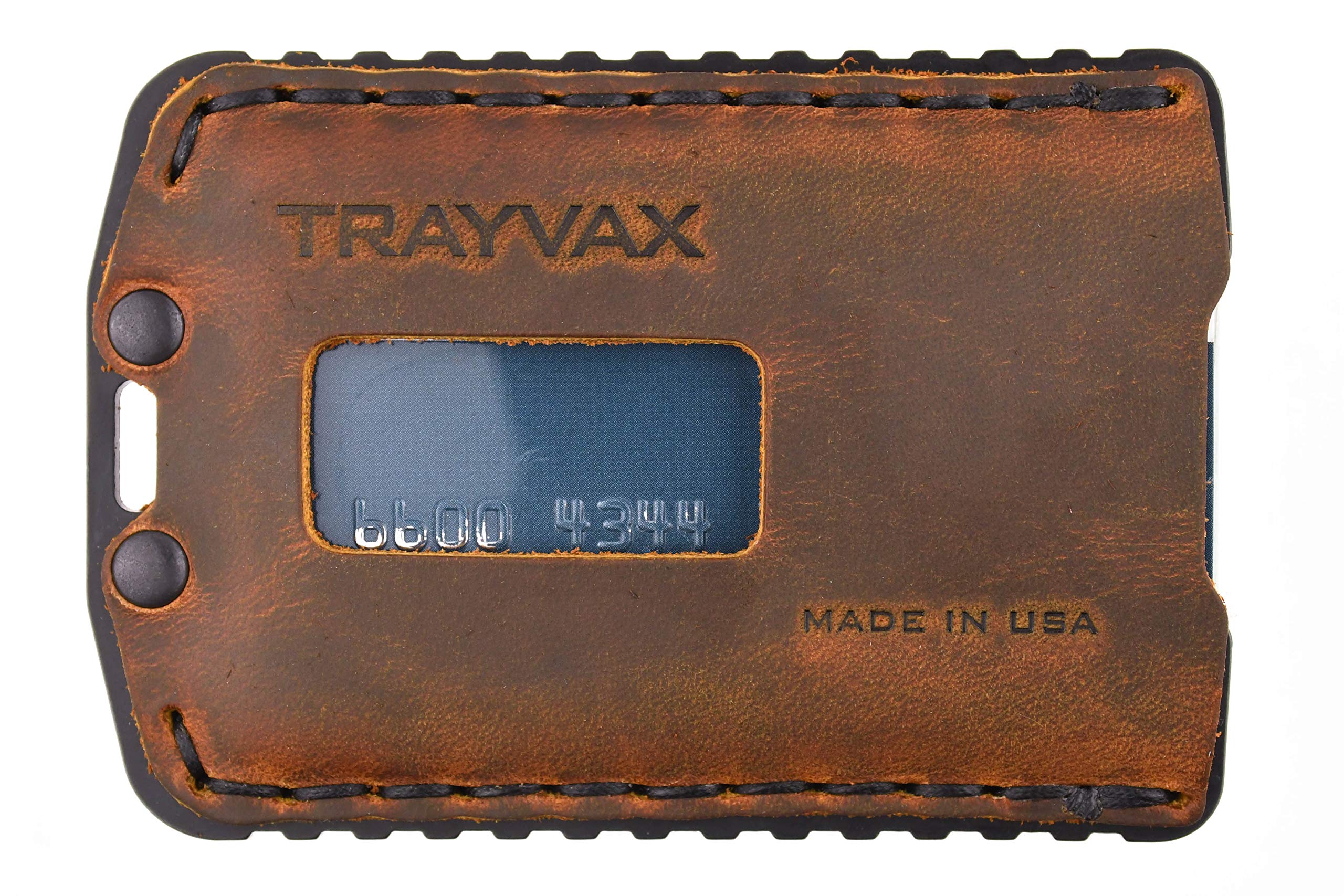 Trayvax Ascent Wallet, RFID Front Pocket Money and Credit Card Holder, Minimalist Slim Leather Metal Wallet for Men and Women, Black Tobacco Brown