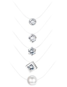 milacolato 5pcs transparent fishing line necklace solitaire dazzling zircon clear pearl choker necklace