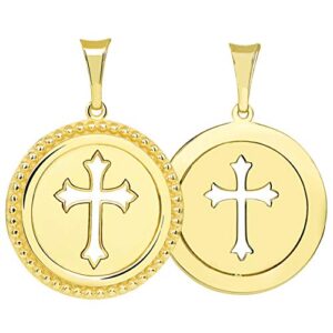 jewelry america 14k yellow gold reversible open christian cross medallion pendant