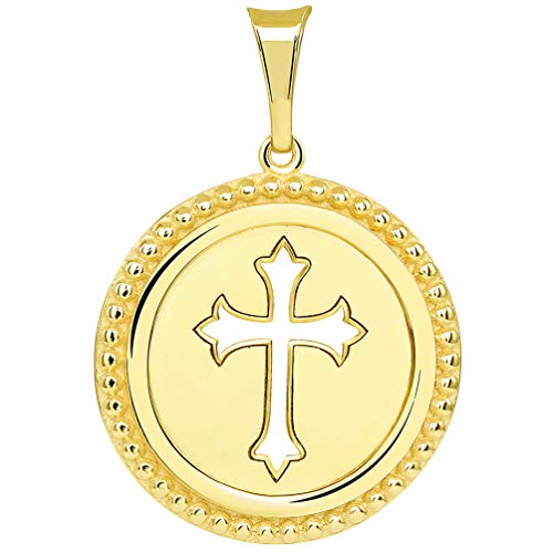 Jewelry America 14k Yellow Gold Reversible Open Christian Cross Medallion Pendant