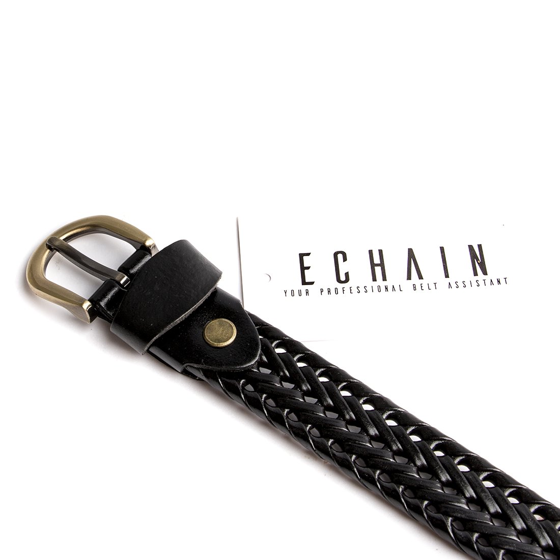 ECHAIN Women Braided Woven Genuine Leather Narrow Belt 25mm Wide (Black, waist:29-34)