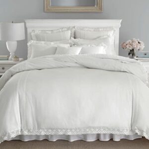 laura ashley home - queen comforter set, reversible cotton bedding with matching shams, stylish home decor for all seasons (annabella white, queen)