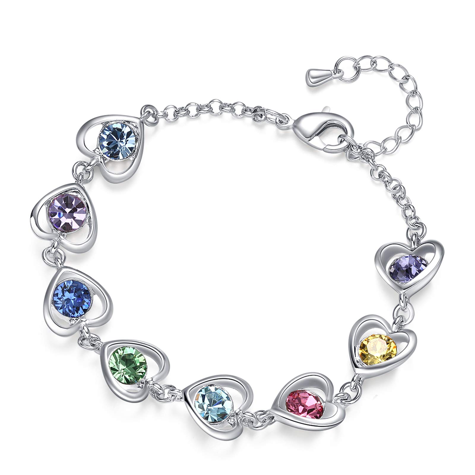 K-Acc Heart Link Bracelet [Gift Packaging] Christmas Gifts for Girls and Women (Rainbow)