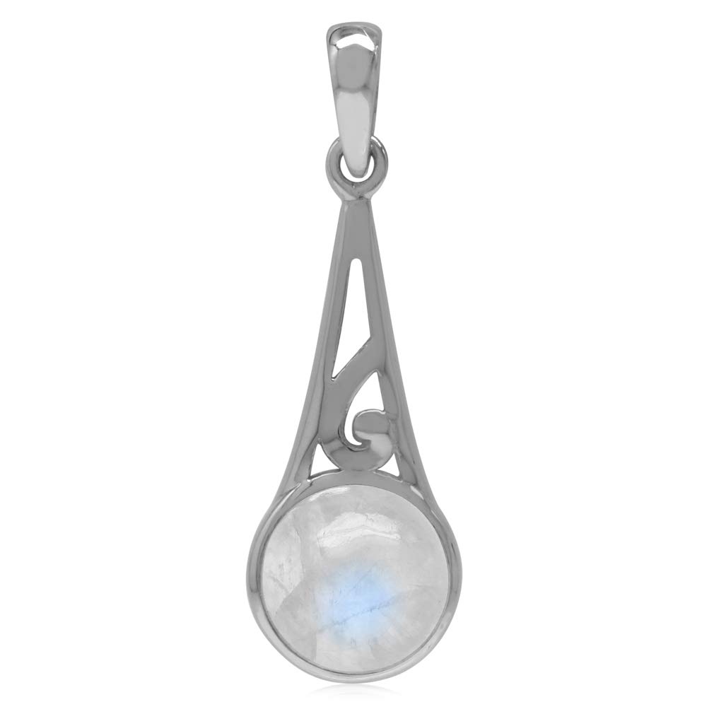 Silvershake 9mm Natural Round Shape Moonstone White Gold Plated 925 Sterling Silver Filigree Swirl Pendant