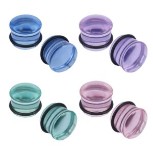 zs 4 pairs glass ear gauges mushroom single flare plugs tunnels ear lobe stretching piercing 4g-5/8 inches (gauge=4g(5mm))