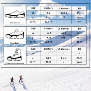 Crampons Ice Cleats Traction Snow Grips for Boots Shoes Women Men Anti Slip 19 Stainless Steel Spikes Safe Protect for Hiking Fishing Walking Climbing Mountaineering