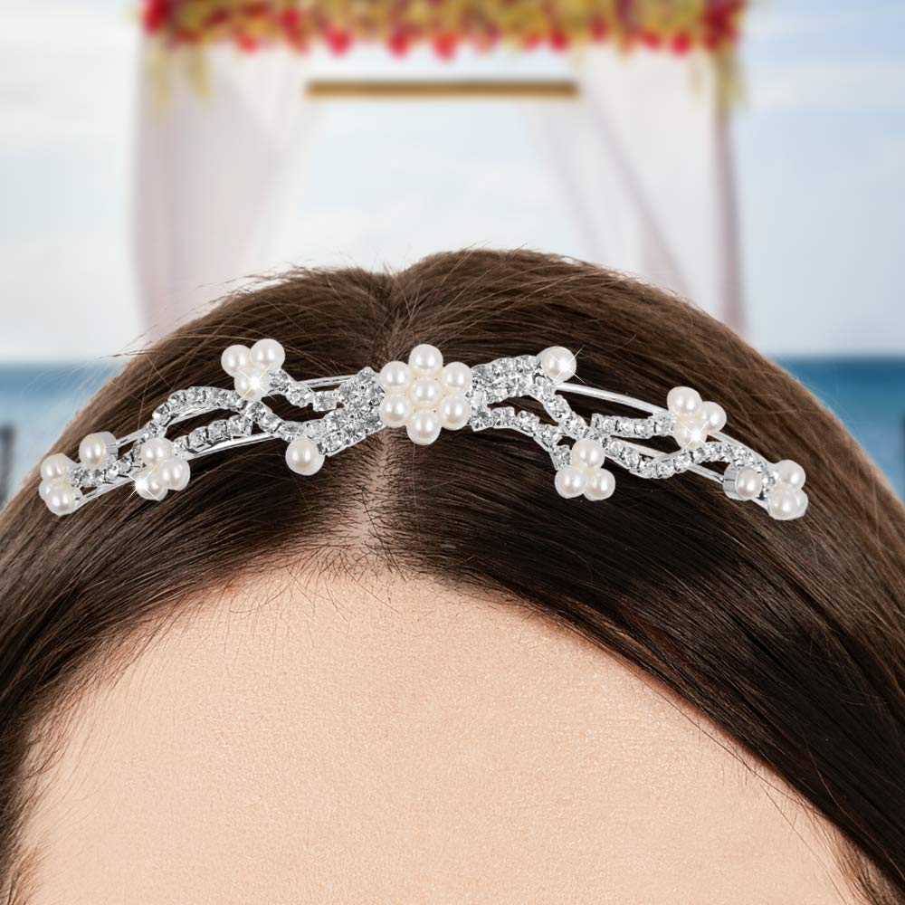 Teenitor 5Pcs Crystal Headband Set, Jewelry Rhinestone Women Girl Hair Style Accessories Wedding Party Tiara Headdress- Silver Tiara for Little Girls