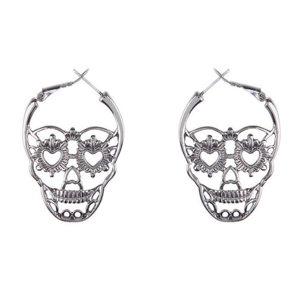 FY 2Pair Hollow Skull Face Earring Halloween Women Hoop Stud Earrings