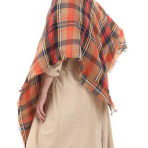 Trendy Women's Cozy Warm Winter Fall Blanket Scarf Stylish Soft Chunky Checked Giant Scarves Shawl Cape Orange