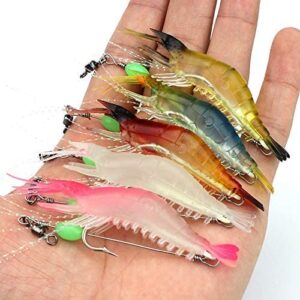 origlam 5pcs soft luminous shrimp lure set, 5 colors shrimp bait shrimp lures fishing bait with hooks beads fishing tackles for freshwater saltwater bass trout catfish salmon