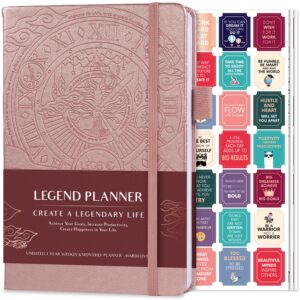 legend planner – weekly & monthly life planner to hit your goals & live happier. organizer notebook & productivity journal. a5 (rose gold)