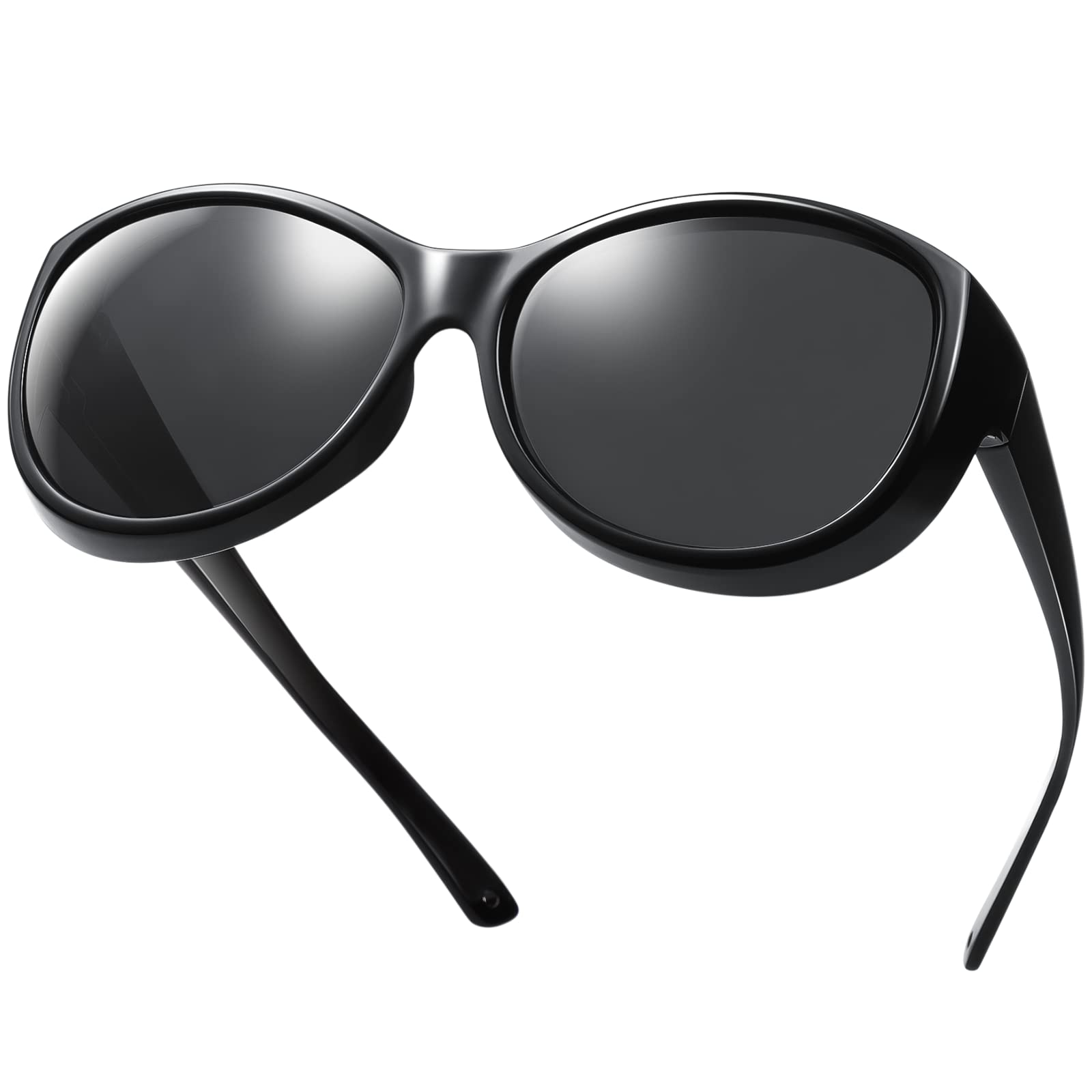 Br'Guras Polarized Oversized Fit over Sunglasses Wear over Glasses for Women Men Driving Riding (Black, Black)