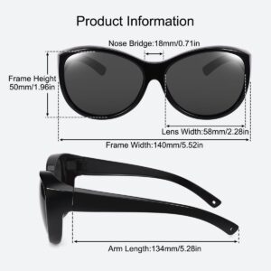 Br'Guras Polarized Oversized Fit over Sunglasses Wear over Glasses for Women Men Driving Riding (Black, Black)