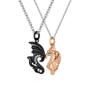 oidea stainless steel his hers angel wing pendant necklace for couples valentines day gifts