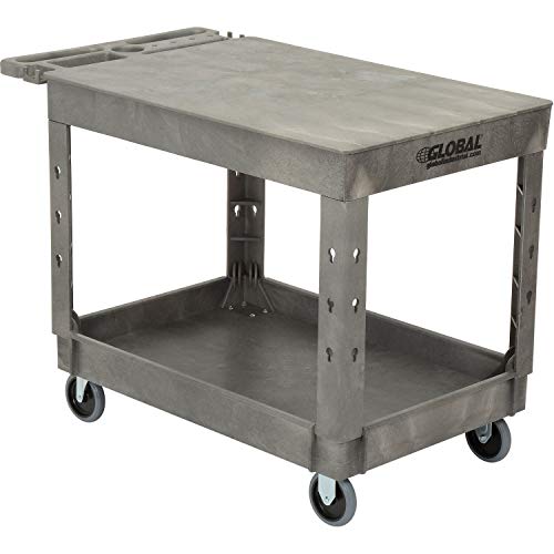 Global Industrial Plastic 2 Flat Shelf Service & Utility Cart, 44" x 25-1/2", 5" Rubber Caster