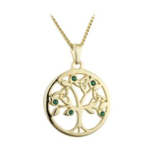 biddy murphy gold plated tree of life necklace green crystals irish made