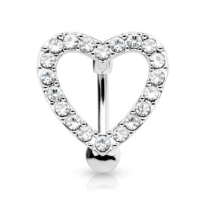 Forbidden Body Jewelry Belly Button Rings Pave CZ Crystal Heart Reverse Hinged Top Down Belly Rings Surgical Steel 14G