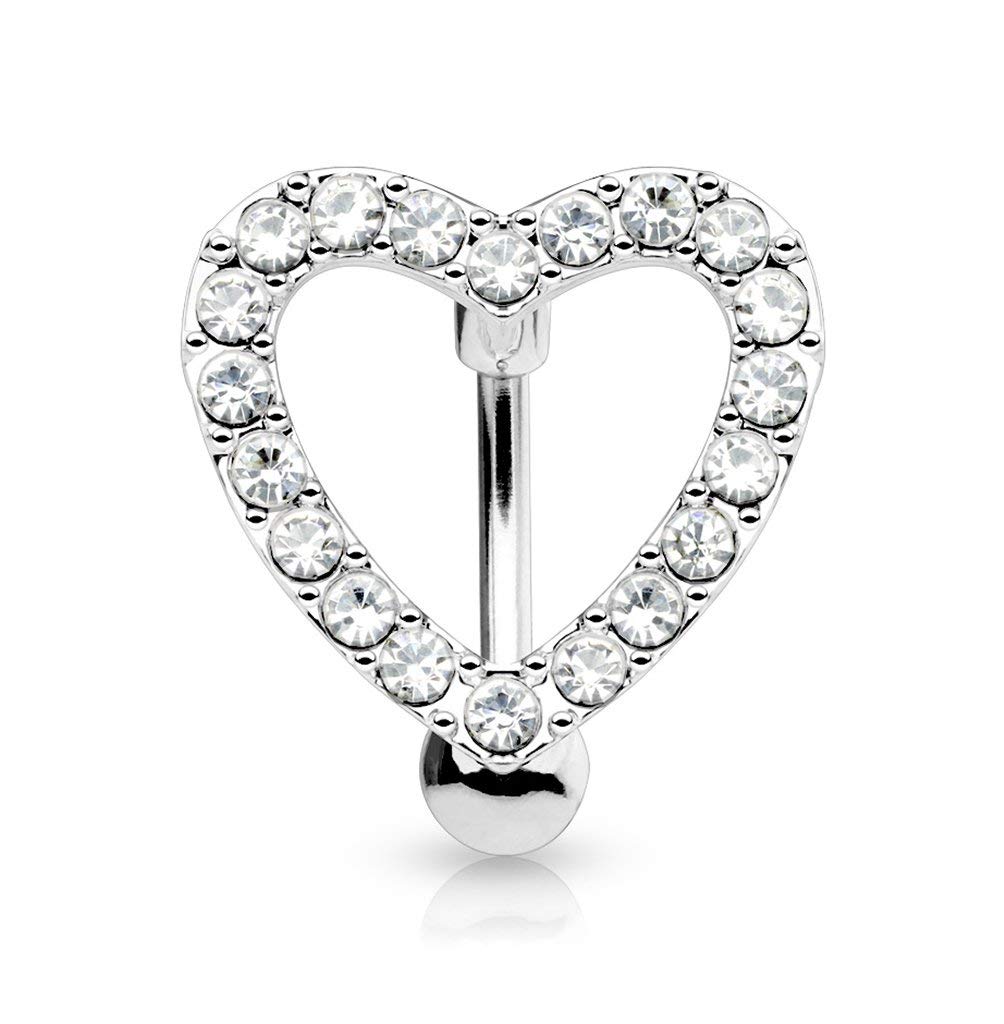 Forbidden Body Jewelry Belly Button Rings Pave CZ Crystal Heart Reverse Hinged Top Down Belly Rings Surgical Steel 14G