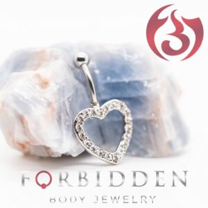 Forbidden Body Jewelry Belly Button Rings Pave CZ Crystal Heart Reverse Hinged Top Down Belly Rings Surgical Steel 14G