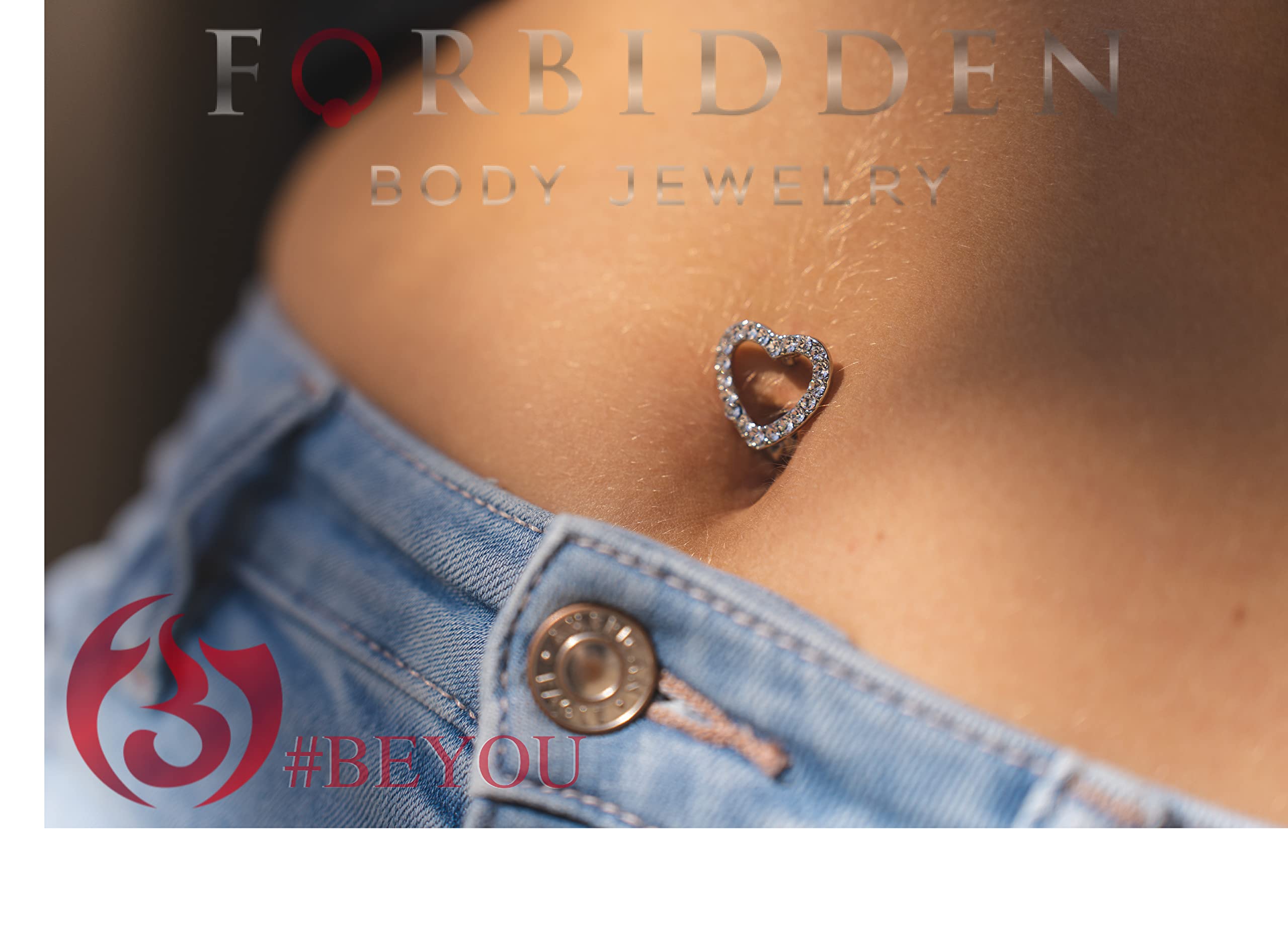 Forbidden Body Jewelry Belly Button Rings Pave CZ Crystal Heart Reverse Hinged Top Down Belly Rings Surgical Steel 14G