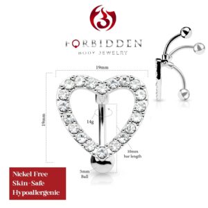 Forbidden Body Jewelry Belly Button Rings Pave CZ Crystal Heart Reverse Hinged Top Down Belly Rings Surgical Steel 14G