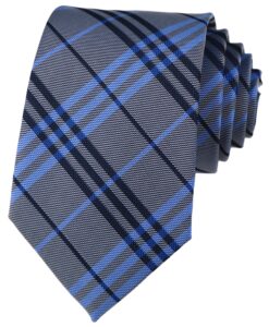 kihatwin men's blue grey ties trendy tartan plaid narrow-width wedding necktie for grooms