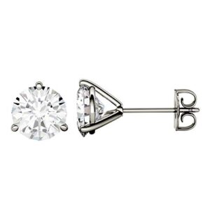 charles & colvard created moissanite 7.5mm round cut stud earrings for women | 3 cttw dew | lab grown | solid 14k white gold with rhodium